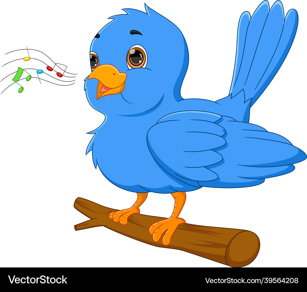 Cartoon blue bird singing Royalty Free Vector Image