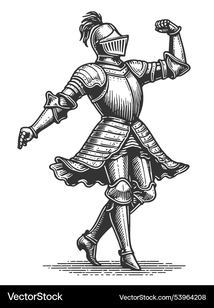 Dancing knight in armor engraving Royalty Free Vector Image
