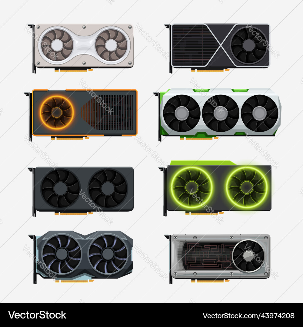 Graphic cards isolated in set on white Royalty Free Vector