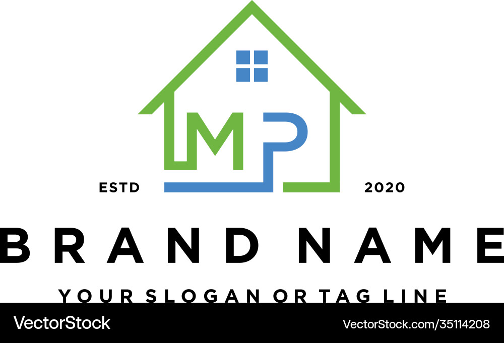 Letter mp home logo design Royalty Free Vector Image