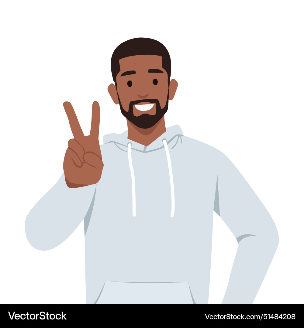 Smiling Young Man with V Sign Royalty Free Vector Image