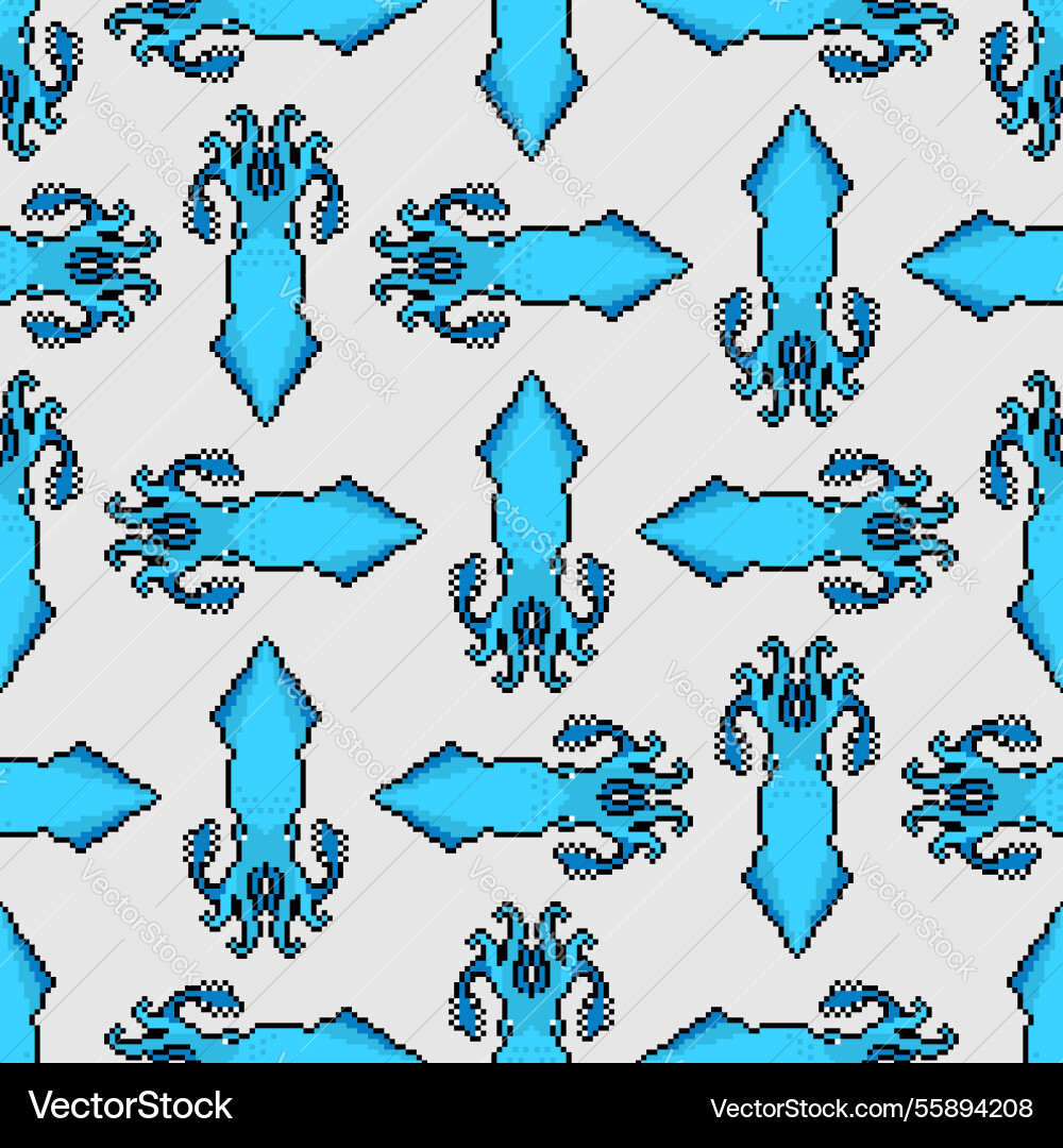 Squid Pixel Art Muster nahtlos 8 Bit kalamary Vektorbild