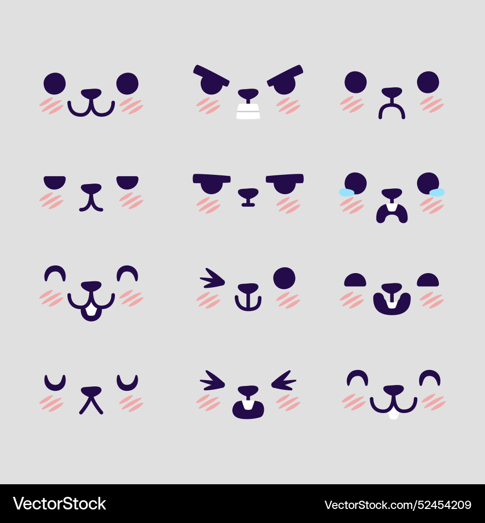 Hand drawn flat design kawaii face collection Vector Image