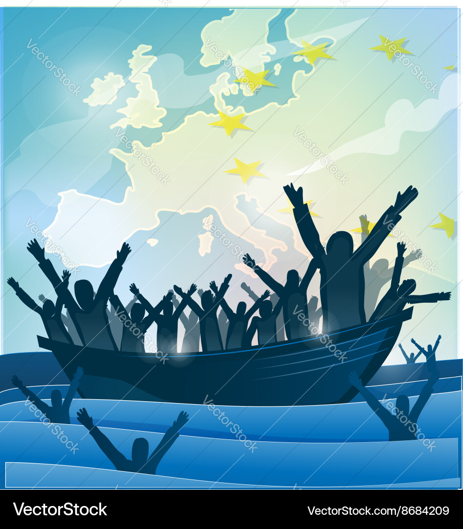 Immigration people with the boat Royalty Free Vector Image