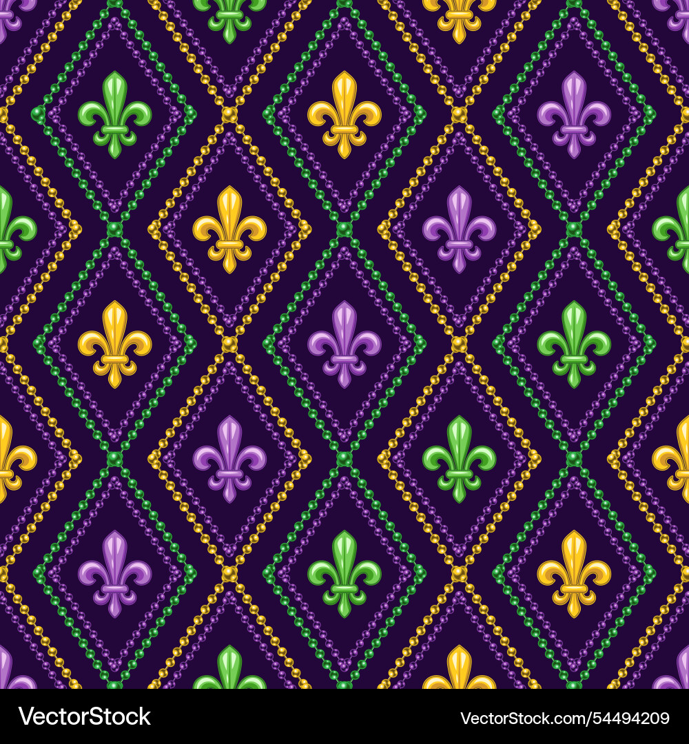 Mardi gras beaded pattern with fleur de lis Vector Image