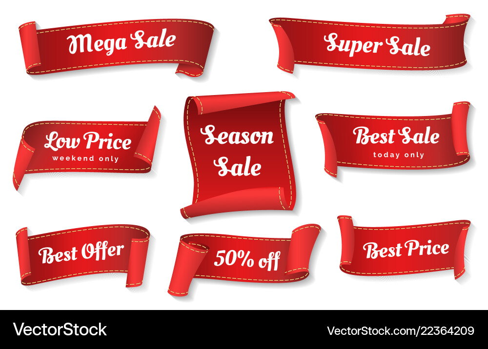 Red sale ribbons Royalty Free Vector Image - VectorStock