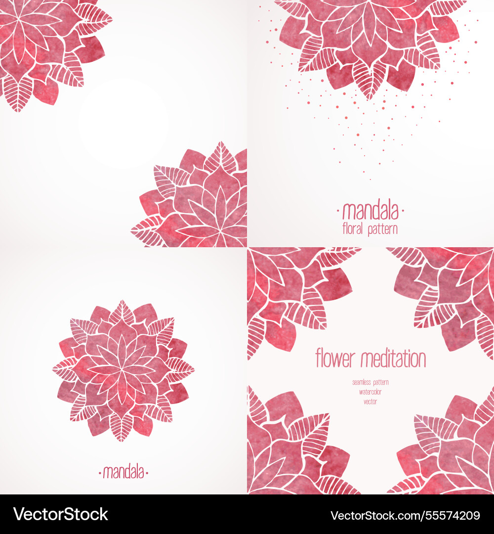 Set of design elements with pink flower mandala Vector Image