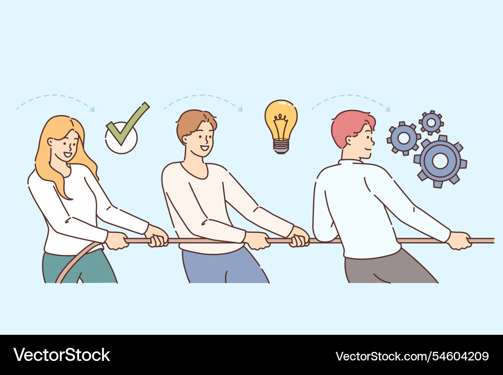 Synergy people pulling rope together and fighting Vector Image
