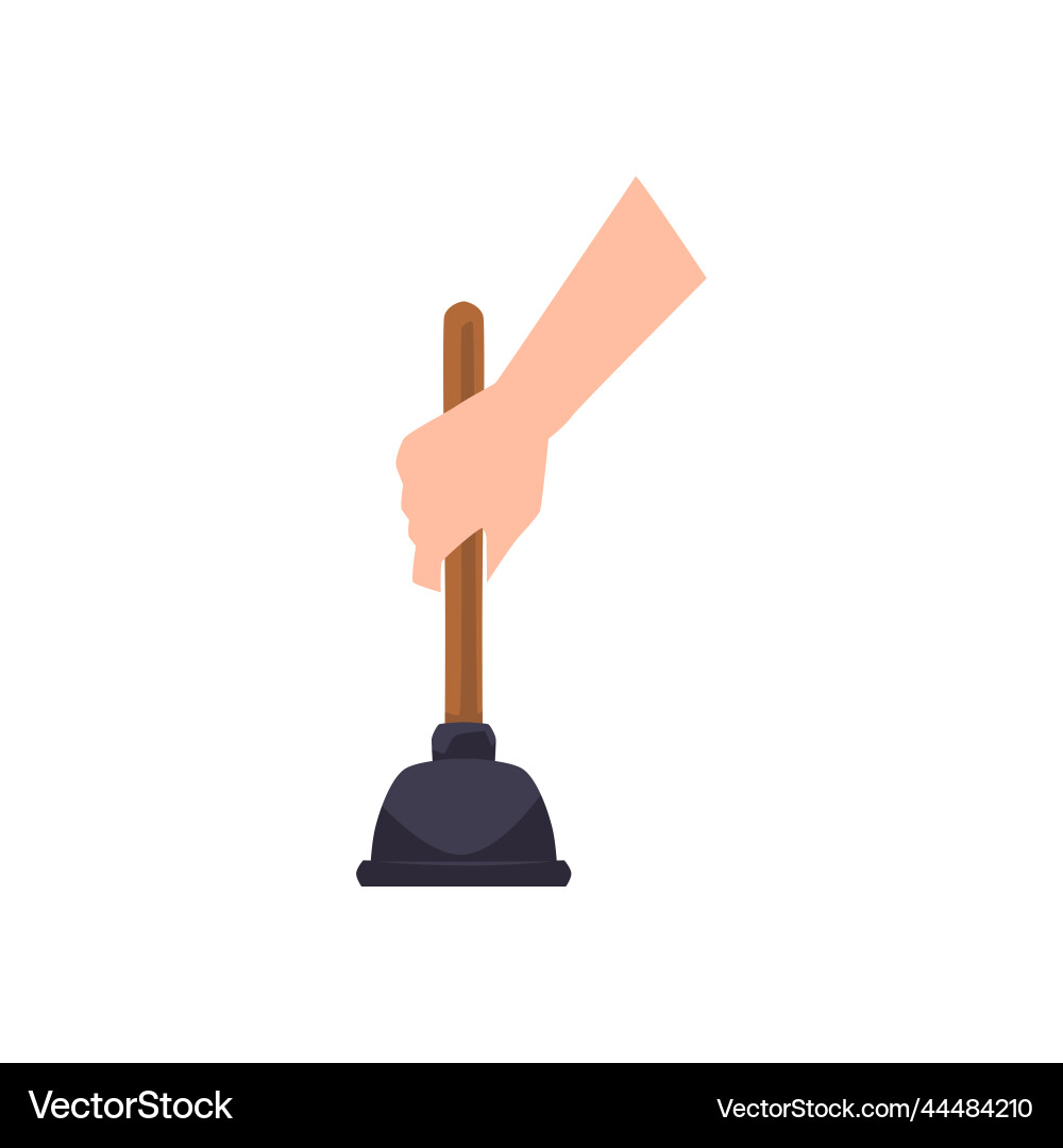 Hand with plumbing plunger flat cartoon Royalty Free Vector