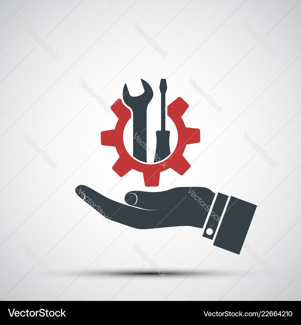 Logo hand holding gear with industrial tools Vector Image