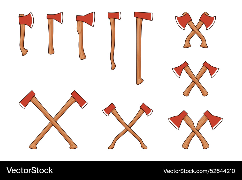 Wooden red axe crossed set Royalty Free Vector Image
