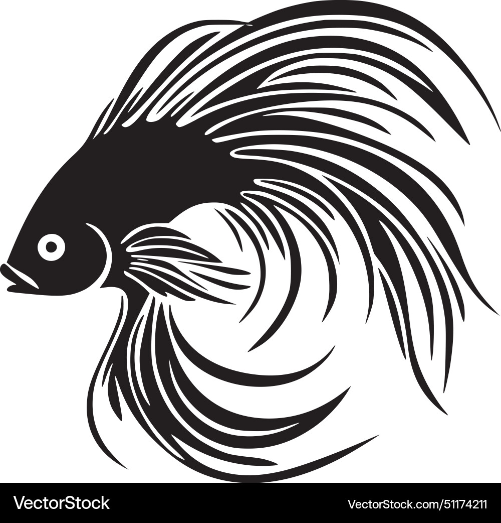 Betta fish - black and white Royalty Free Vector Image