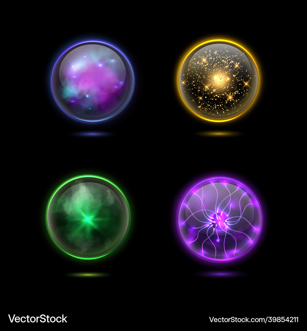 Crystal magical orbs glowing energy sphere Vector Image