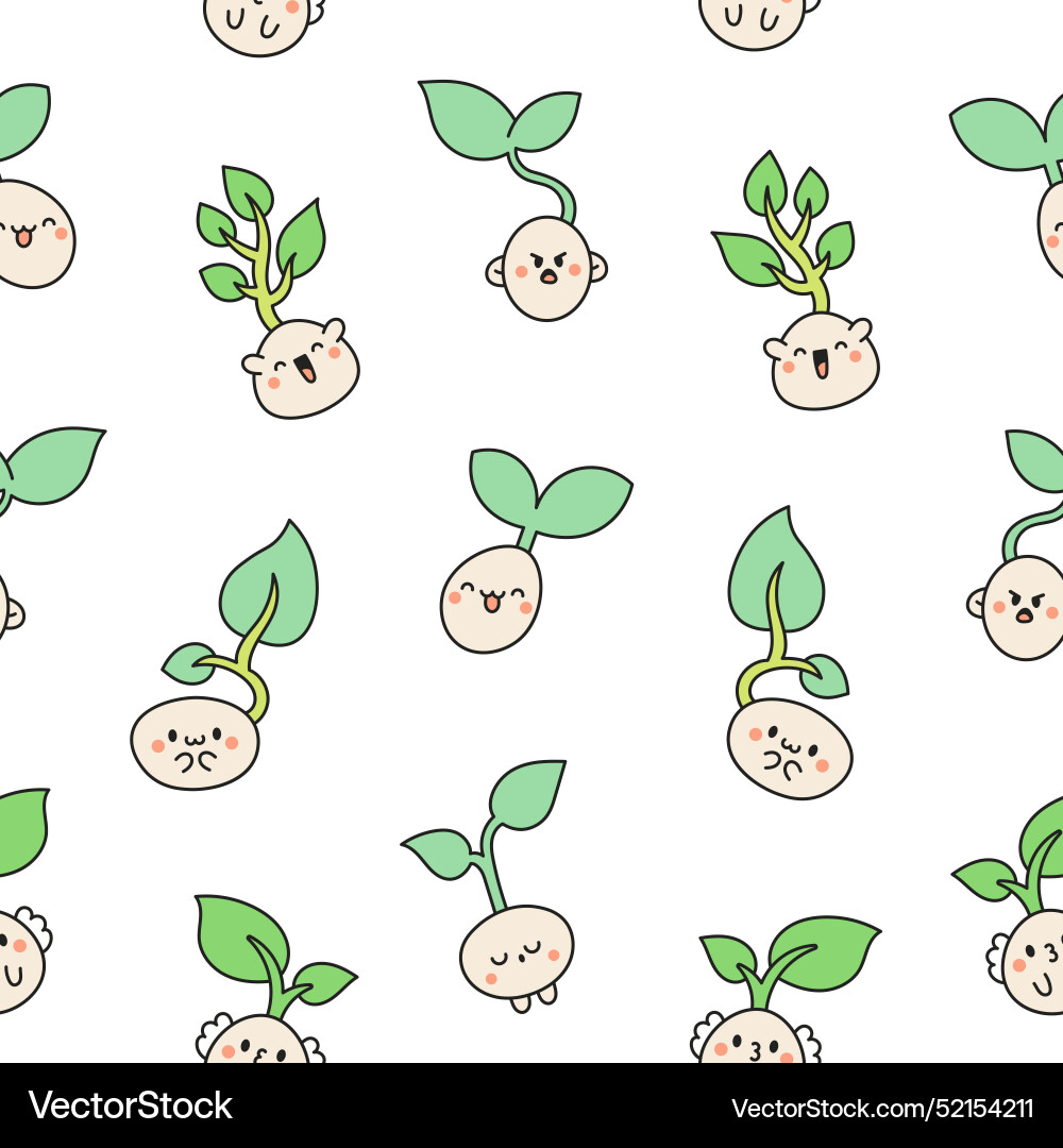 Cute kawaii seed with roots seamless pattern Vector Image