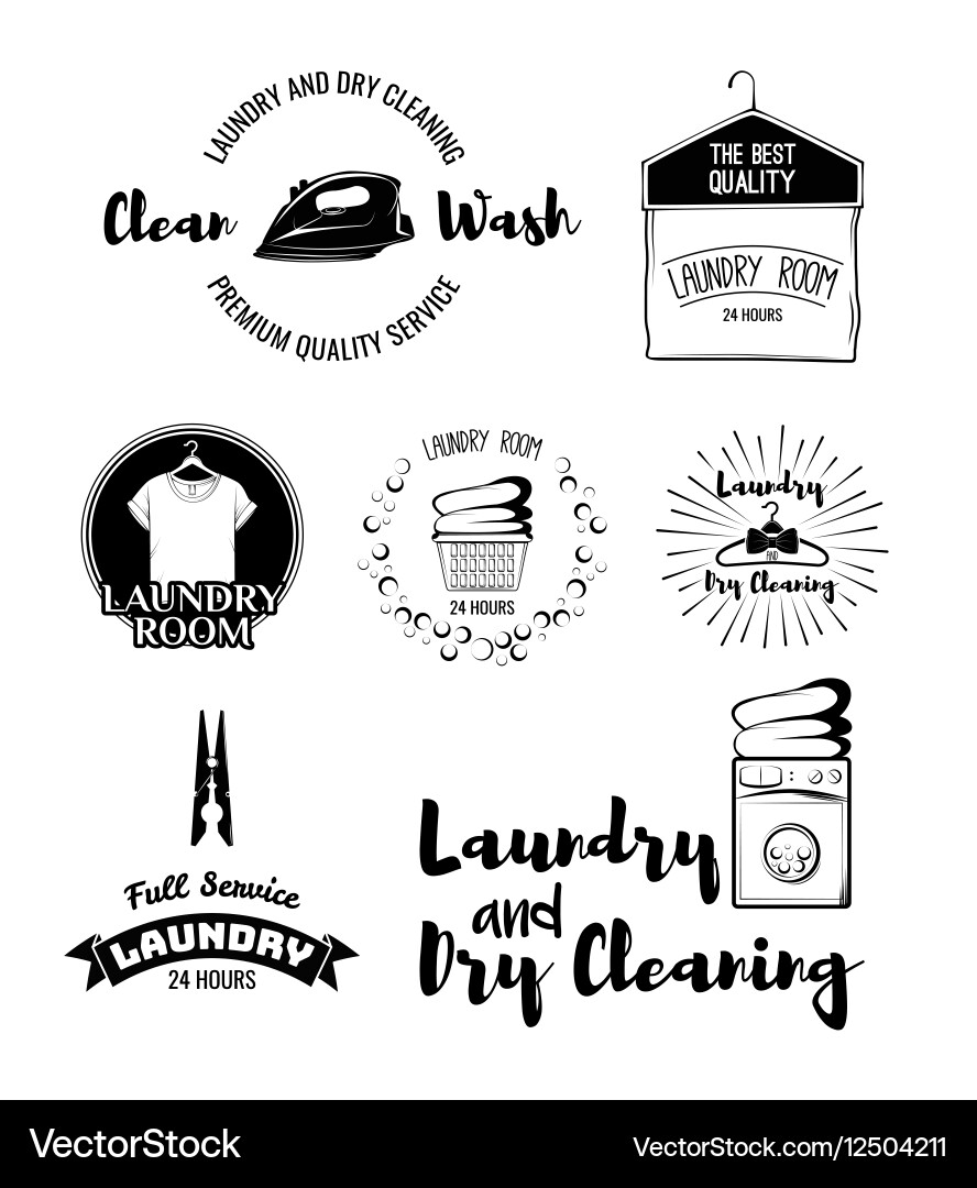 Laundry Elements & Labels Collection Vector Image