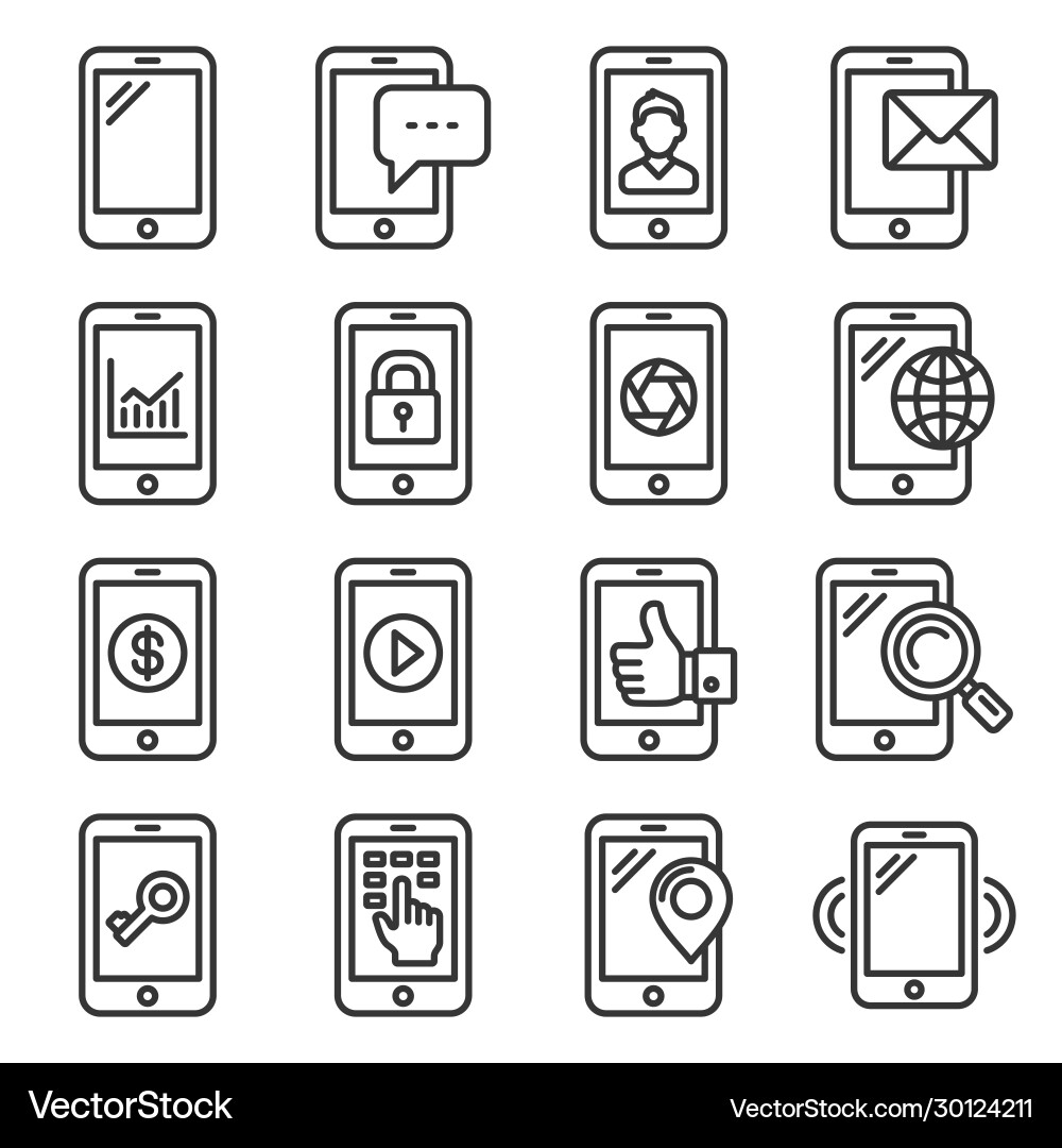 Mobile phone icons set on white background line Vector Image