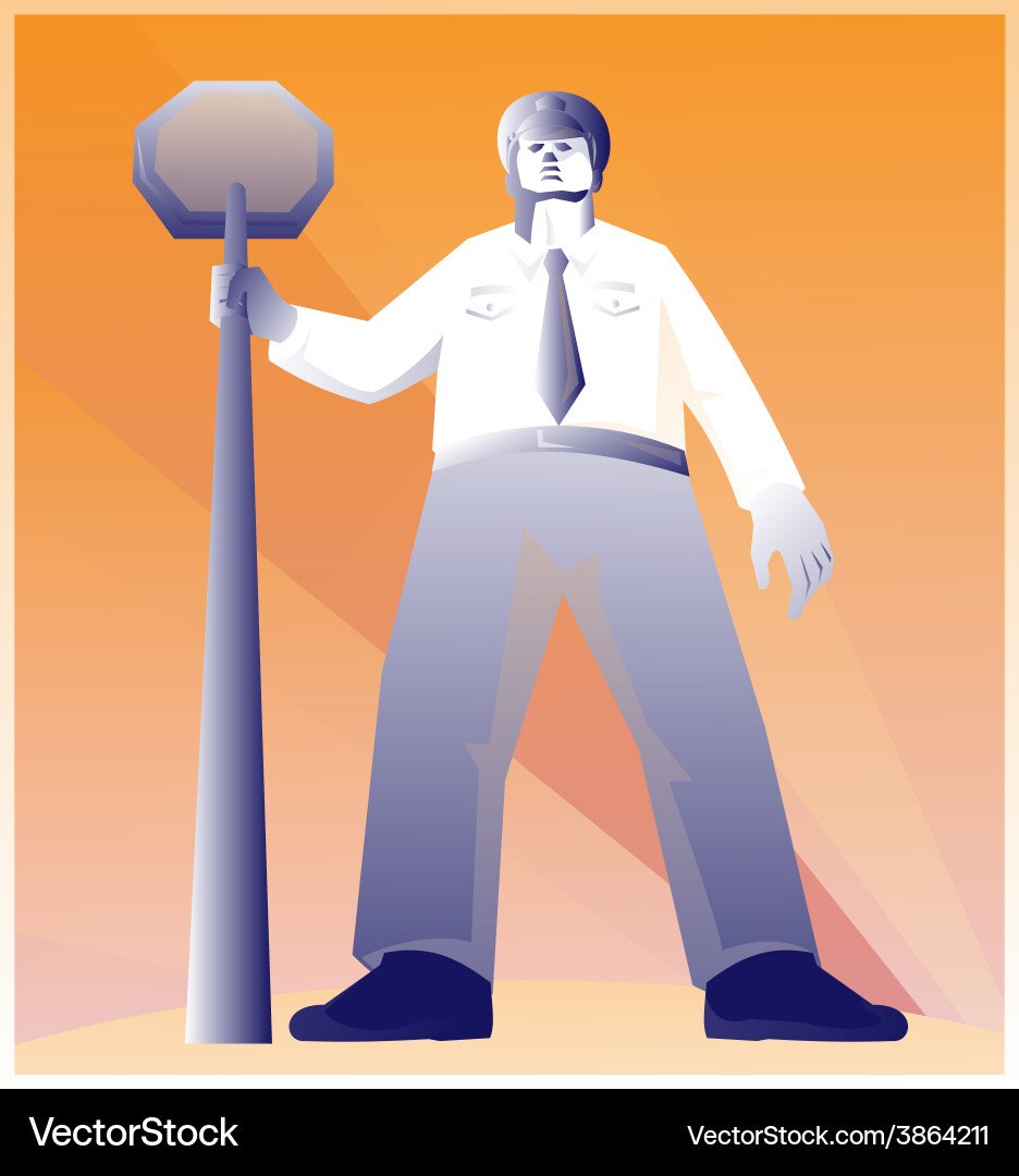 Policeman standing with stop sign retro Royalty Free Vector