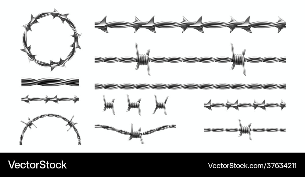 Realistic barbed wire prison metal fence elements Vector Image