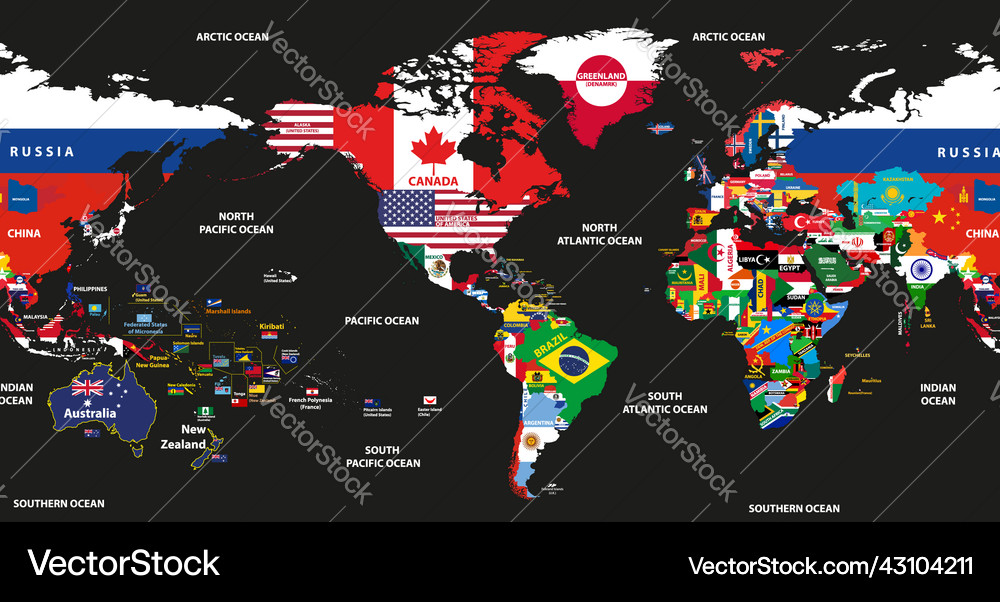 Weltkarte mit Flaggen Lizenzfreies Vektorbild