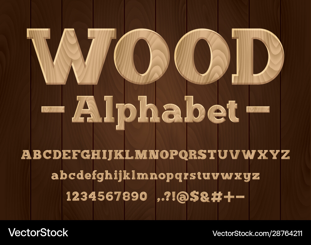 Wooden font Royalty Free Vector Image - VectorStock