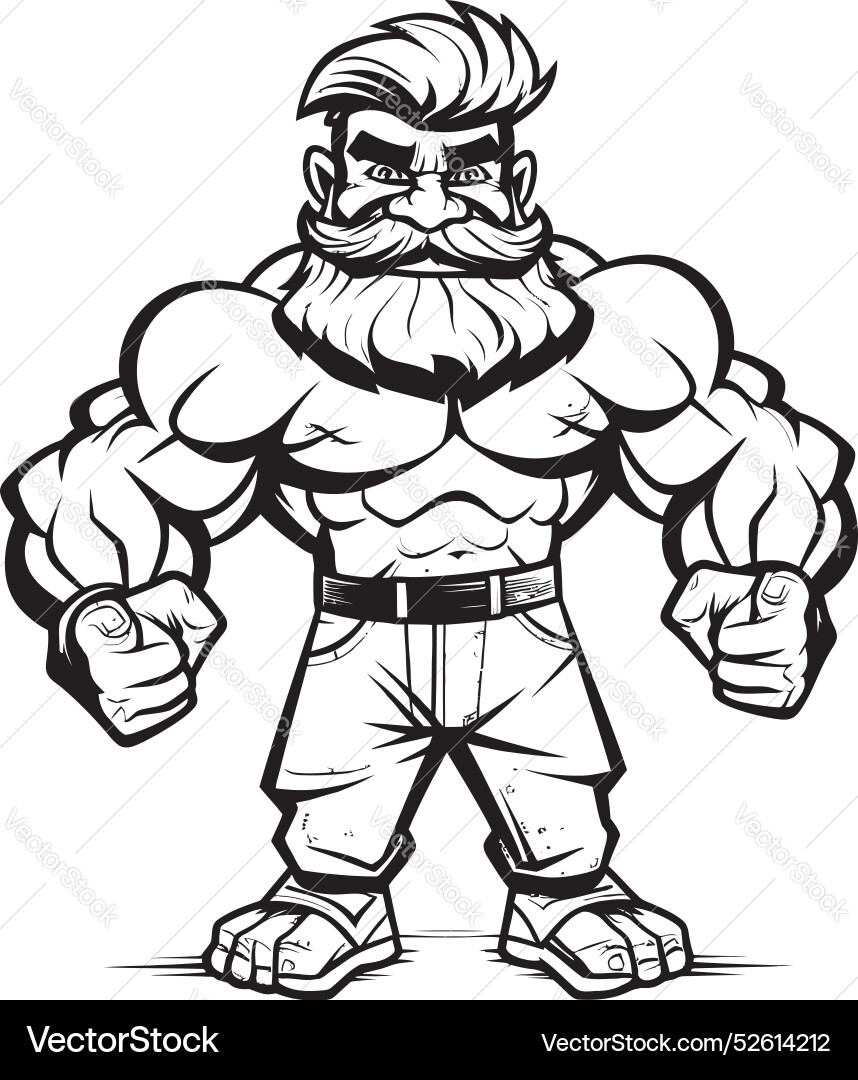 Big friendly brute black bodybuilder caricature Vector Image