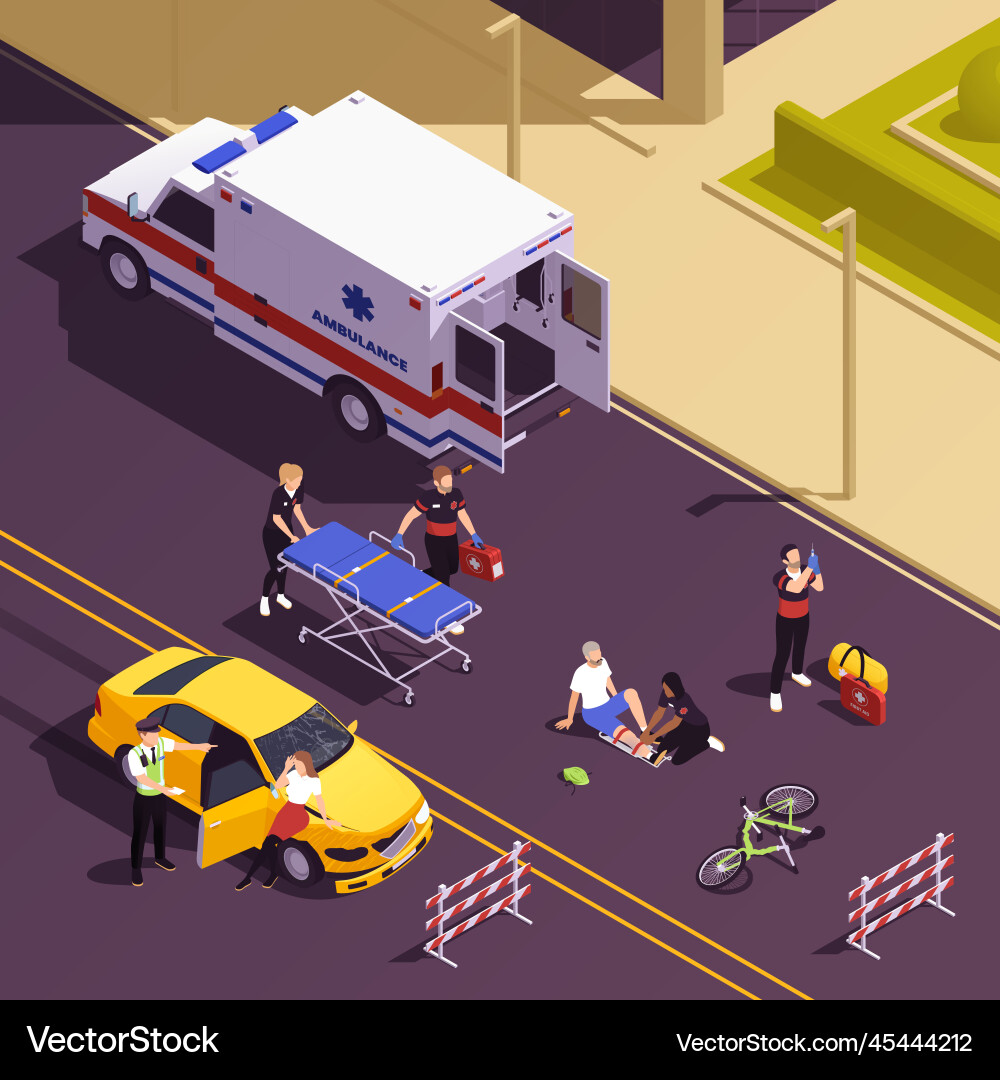 Emergency care on road isometric background Vector Image