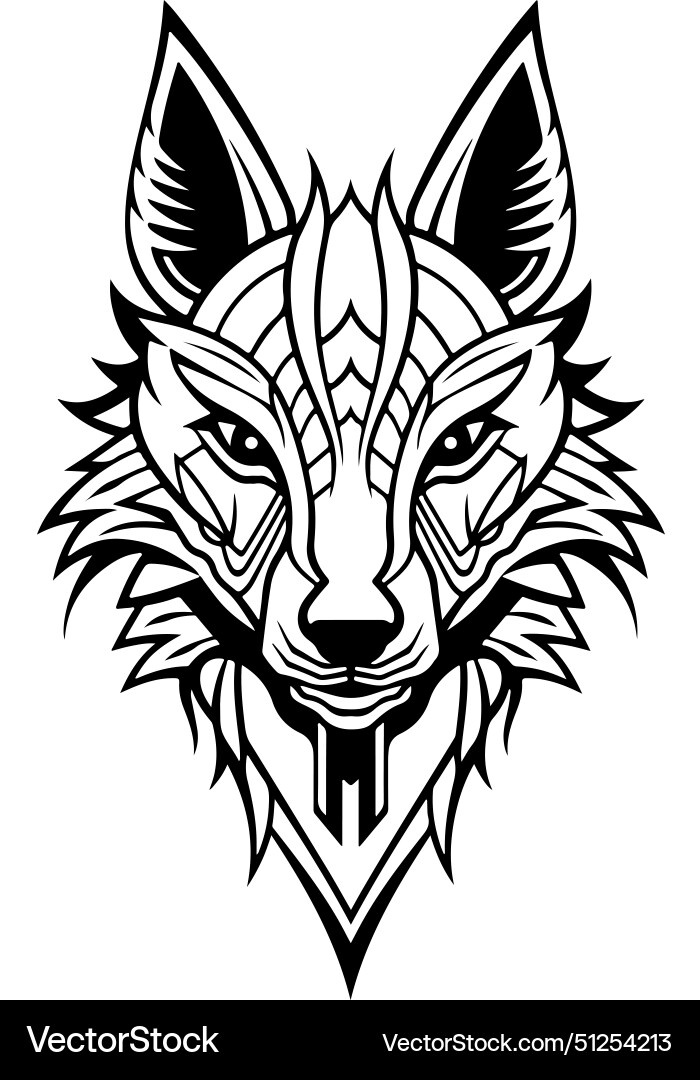 A black and white drawing of wolf with mane Vector Image