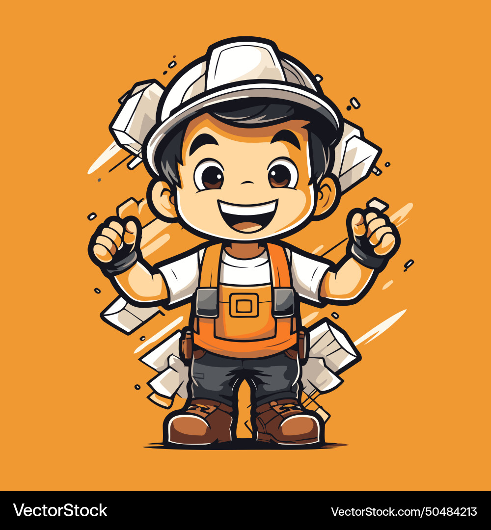 Cartoon cute little builder character design Vector Image