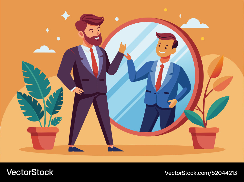 Confident businessman self-reflection Royalty Free Vector