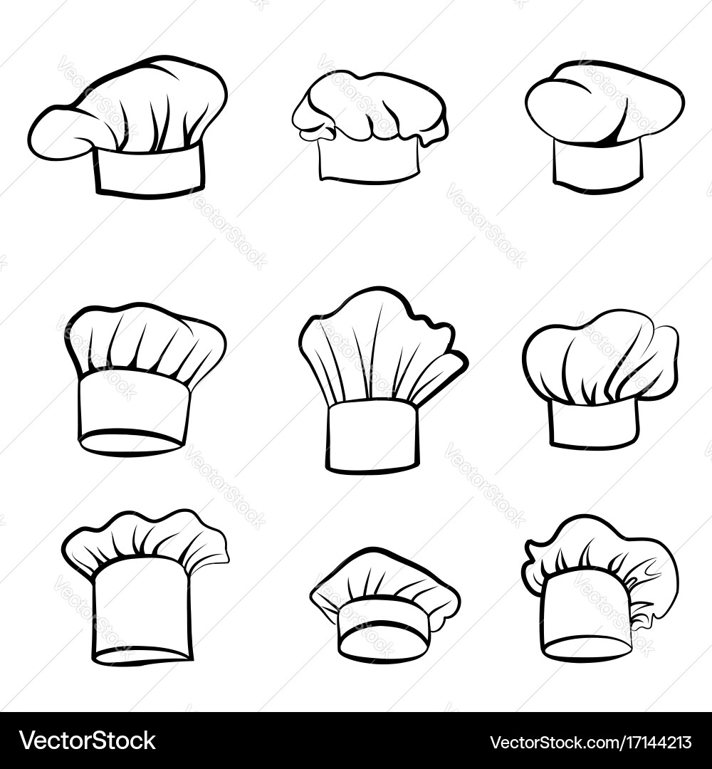 Cook hat drawn chef chef-cooker set Royalty Free Vector