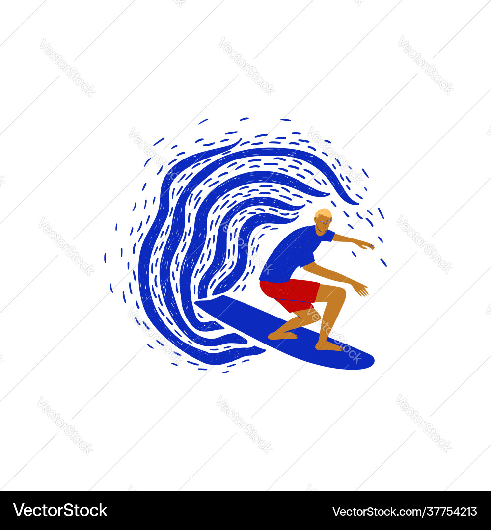 Funny with surfer riding a wave Royalty Free Vector Image