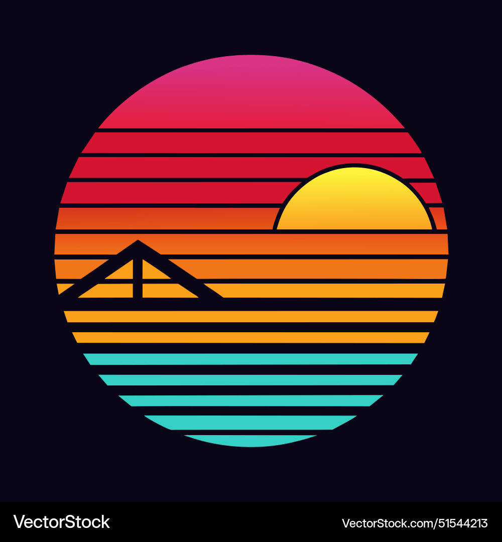 Retro wave pattern with sun vintage and nostalgic Vector Image
