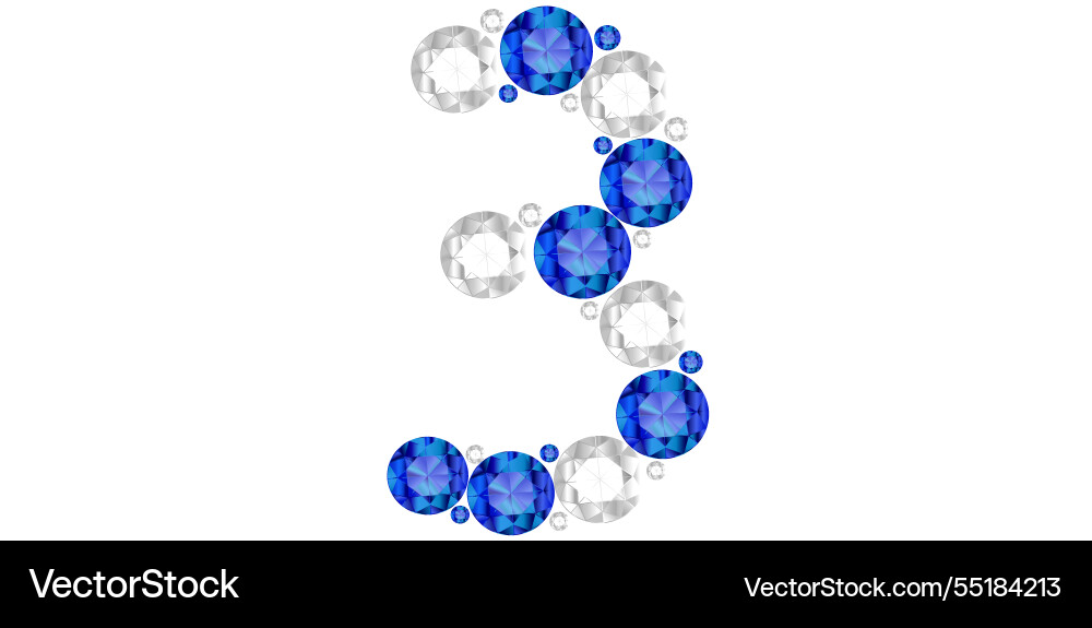 Rhinestone diamonds bling number 3 Royalty Free Vector Image