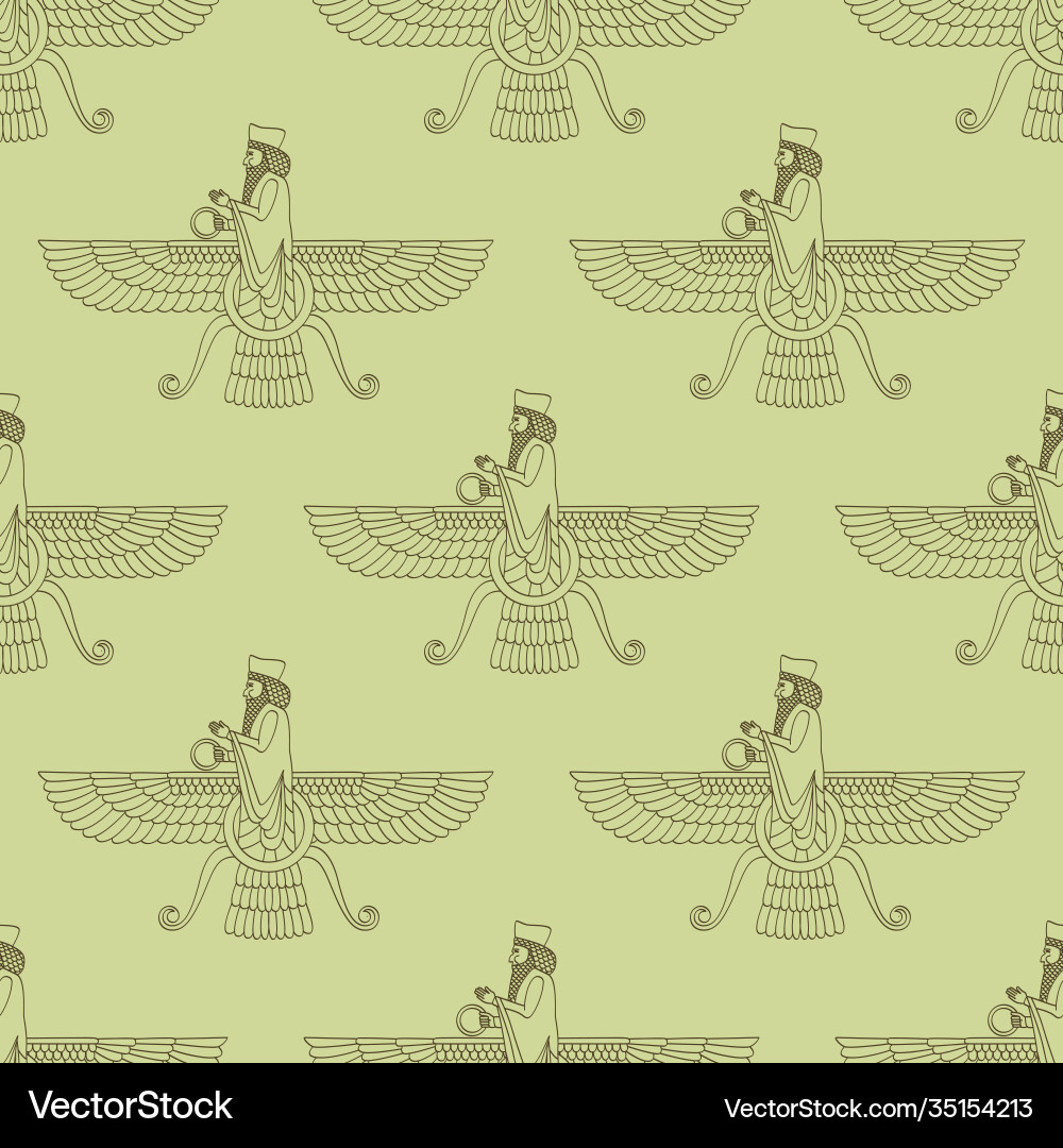 Seamless pattern with ancient symbol faravahar Vector Image