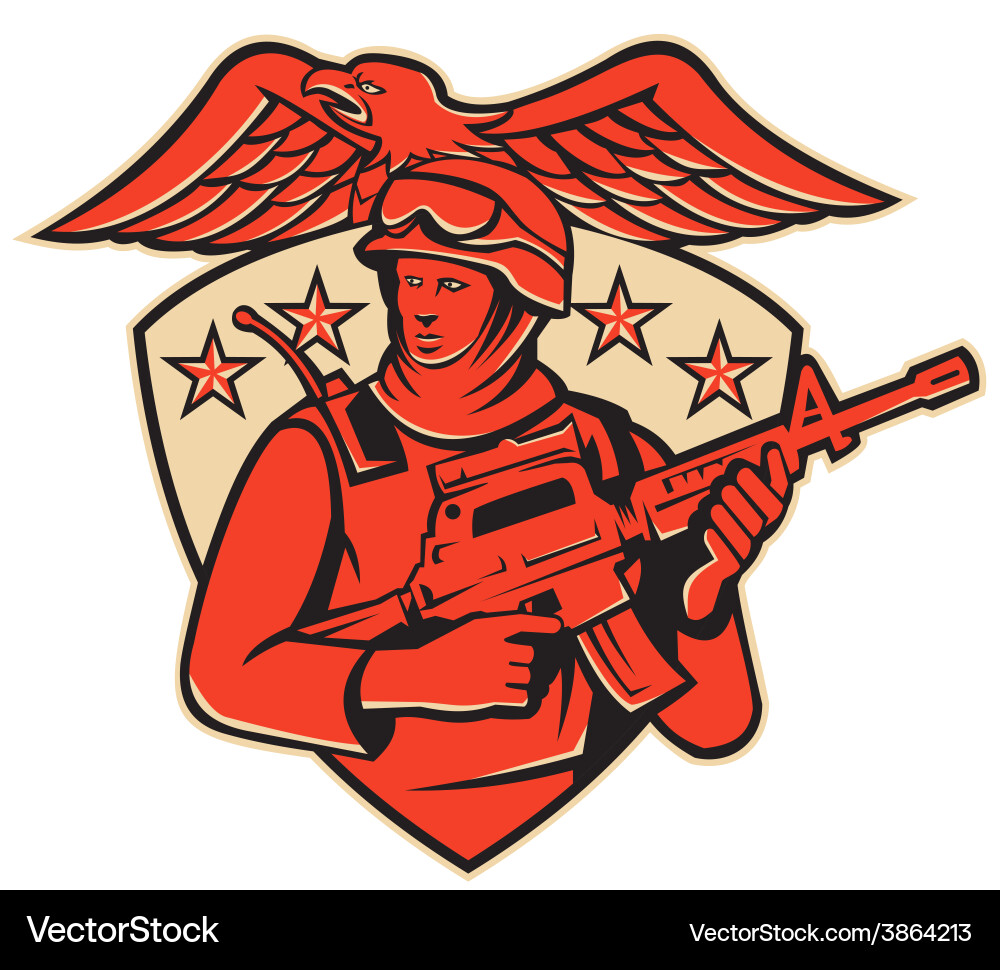 Soldier swat policeman rifle eagle shield Vector Image