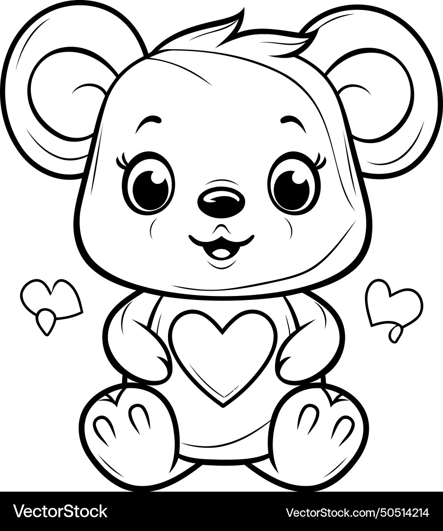 Coloring book for children teddy bear with heart Vector Image