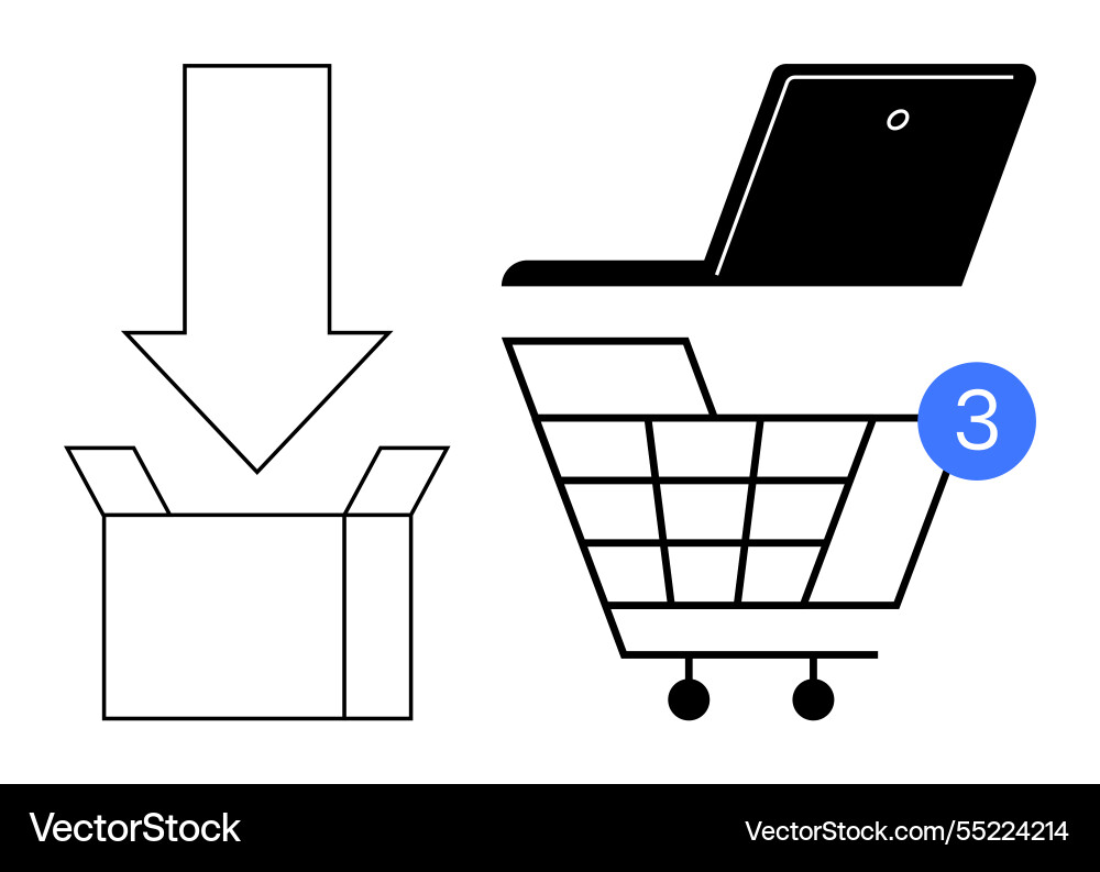 E-commerce order preparation with a laptop Vector Image