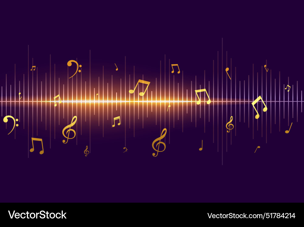 Golden musical notes with audio beat for next Vector Image