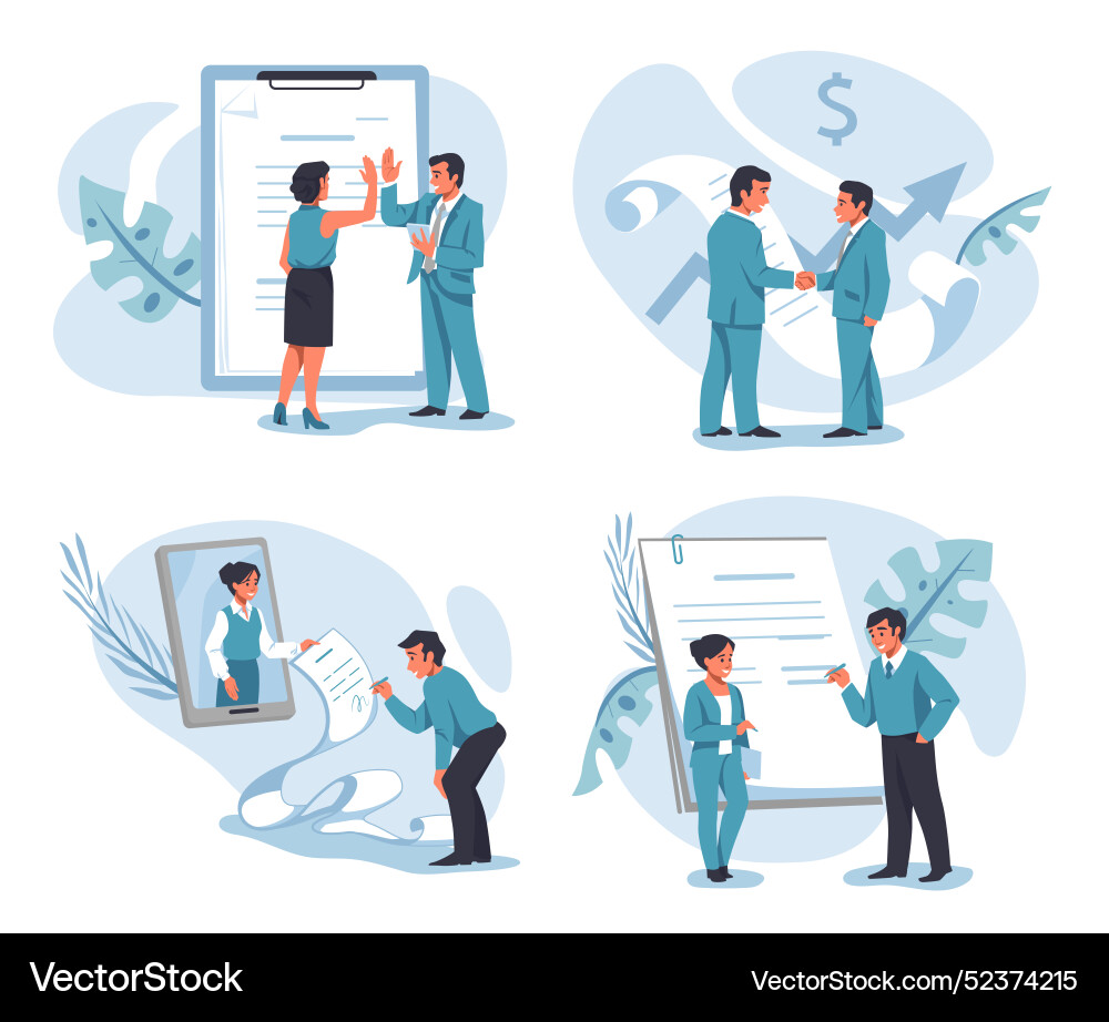 Contract signature partners signing documents Vector Image