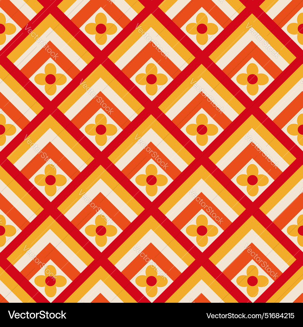 Orange flowers on diamonds seamless pattern Vector Image