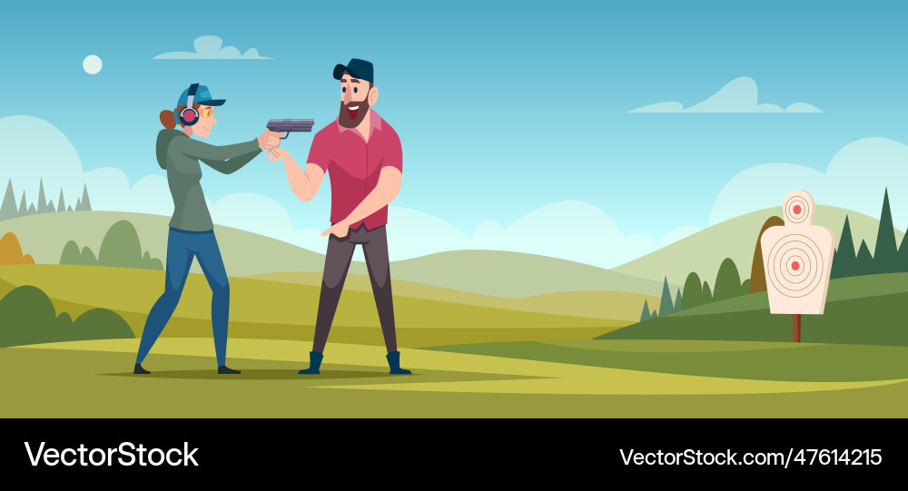 Shooting Rang Cartoon Hintergrund Personen Vektorbild