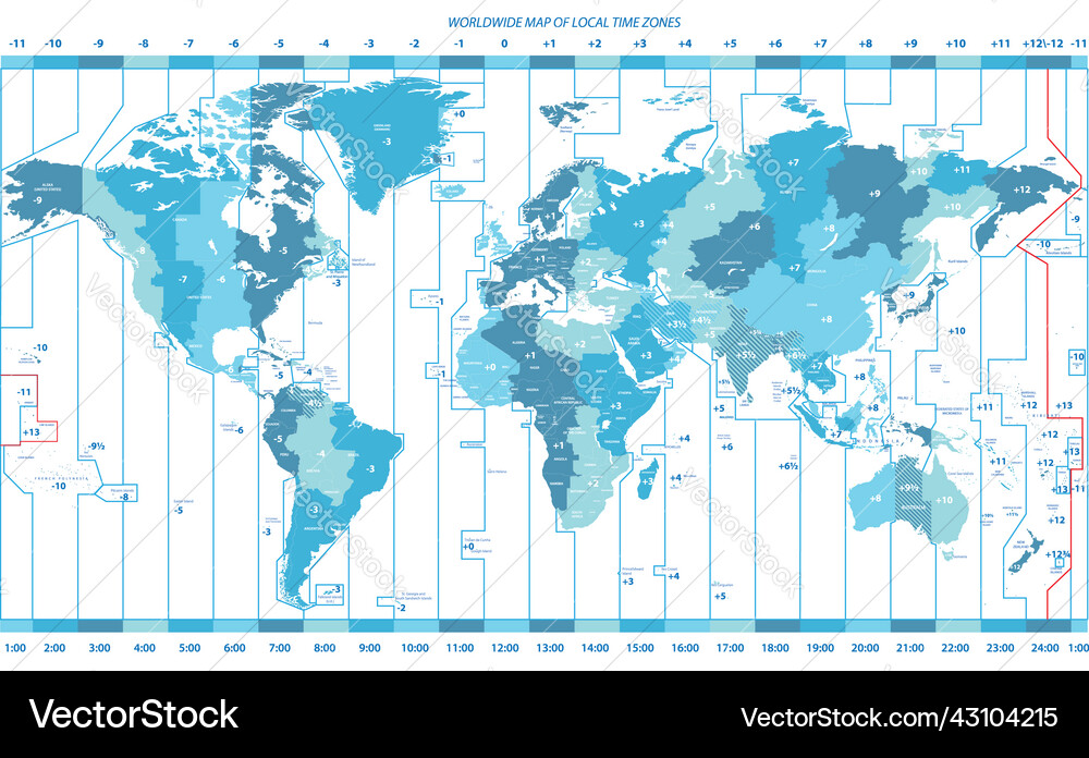 Weltkarte von Zeitzonen Lizenzfreies Vektorbild