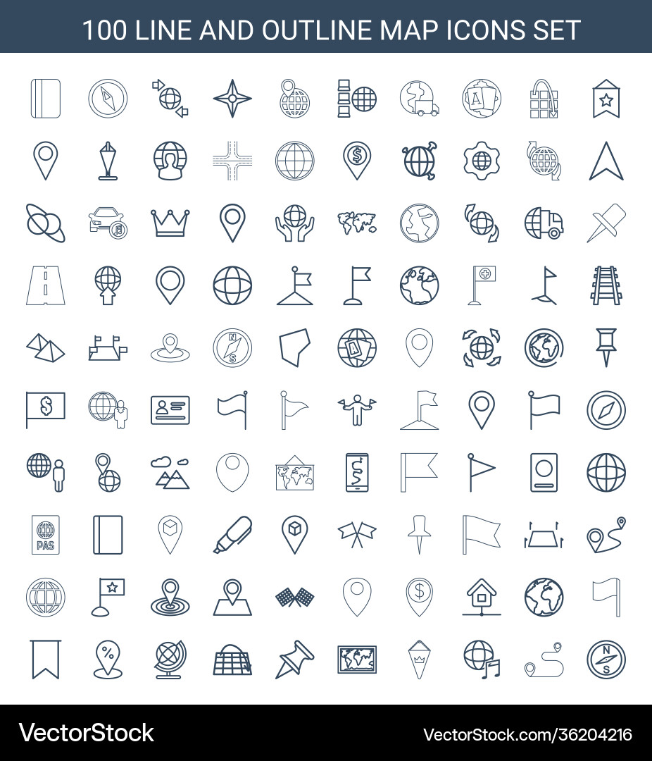 100 map icons Royalty Free Vector Image - VectorStock