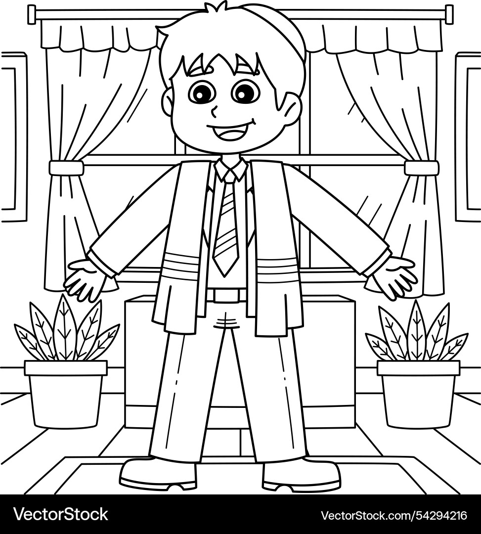 Bar mitzvah boy dressing up for coloring page Vector Image