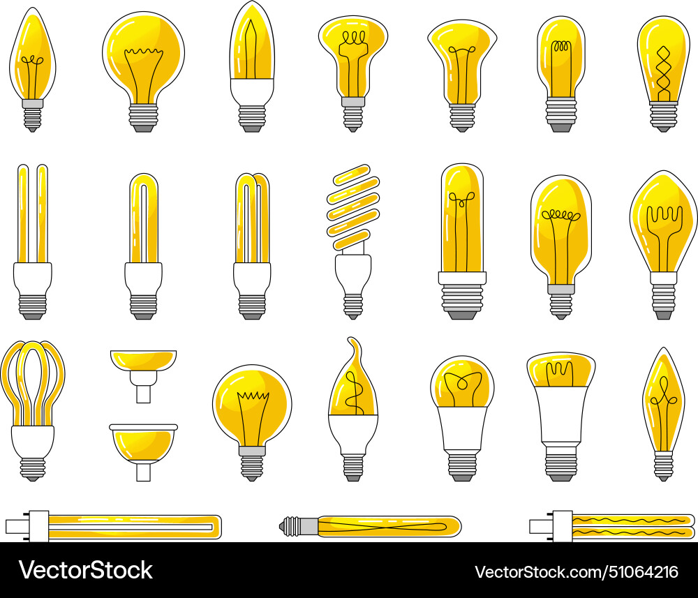 Bulbs collections energy items symbols recent Vector Image