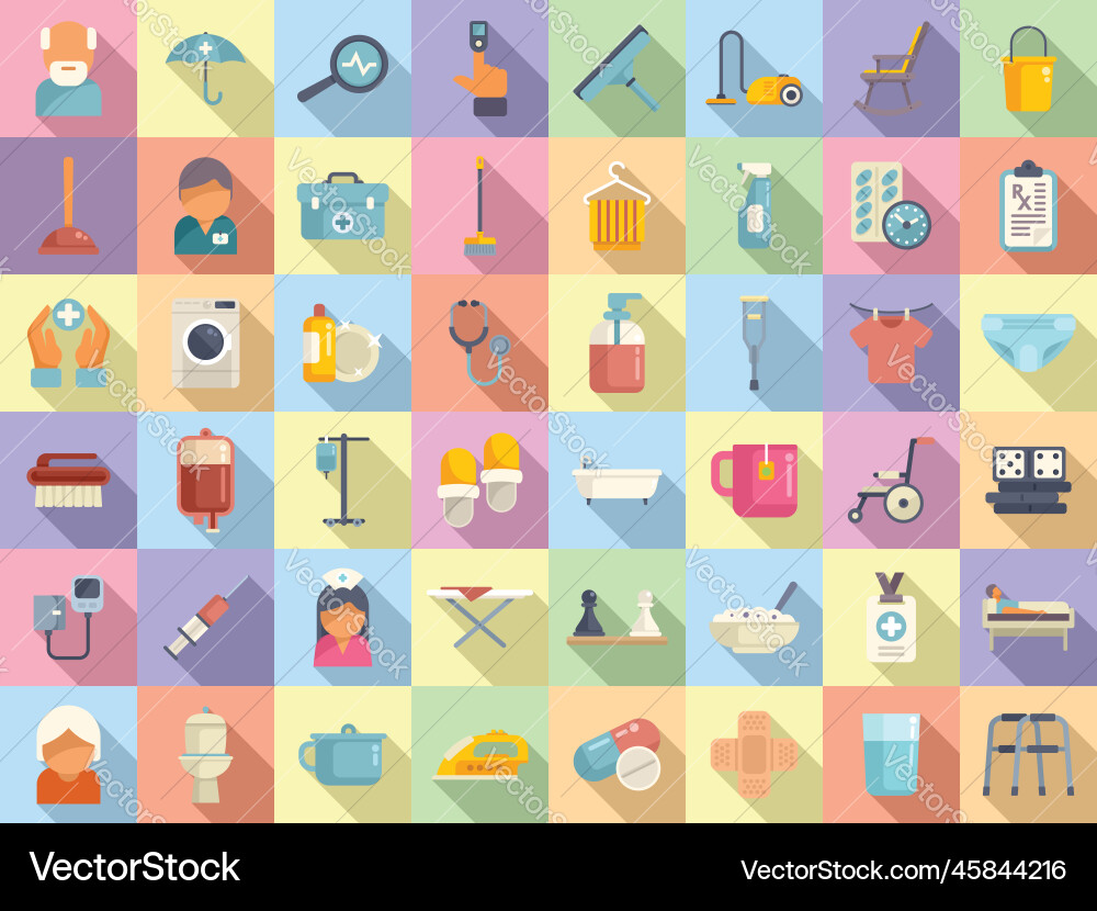 Home care services icons set flat Royalty Free Vector Image
