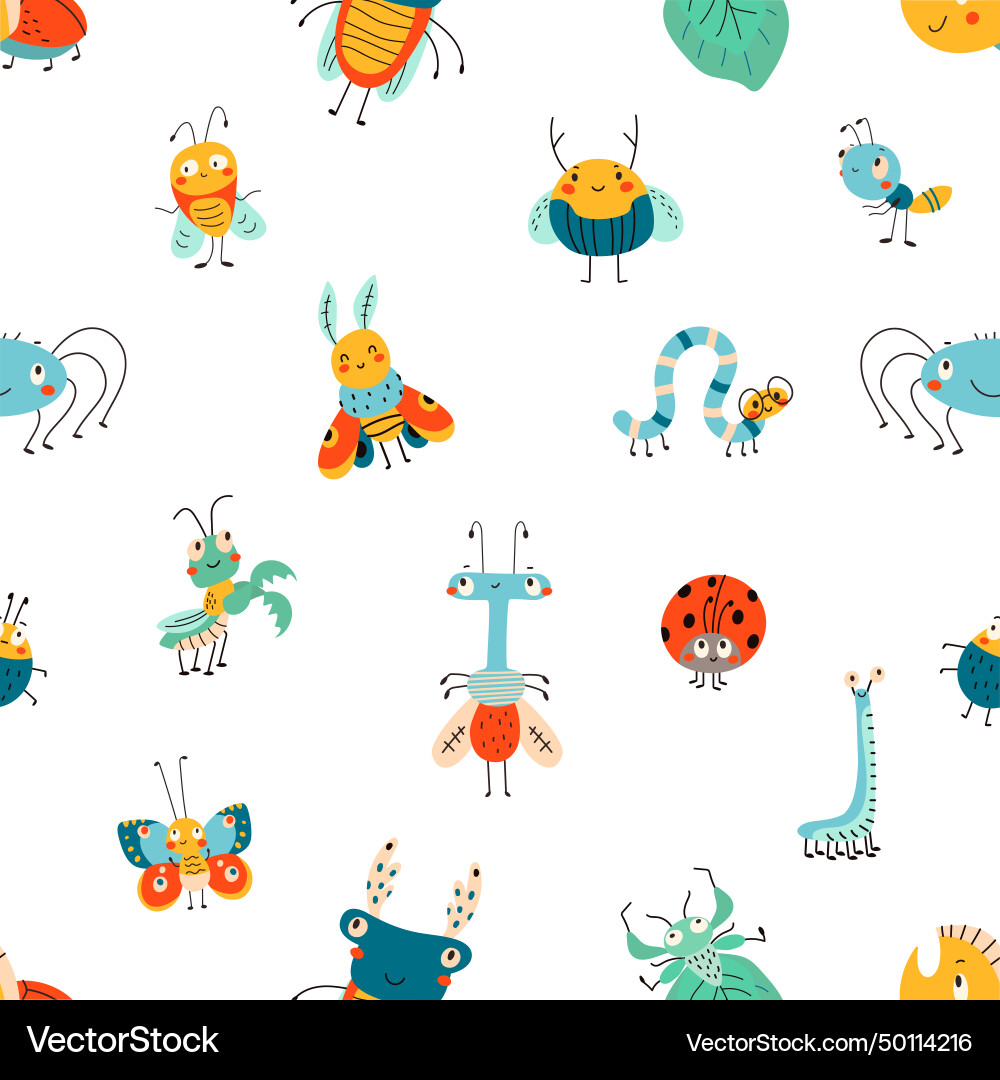 Insects seamless pattern hand drawn insect fabric Vector Image
