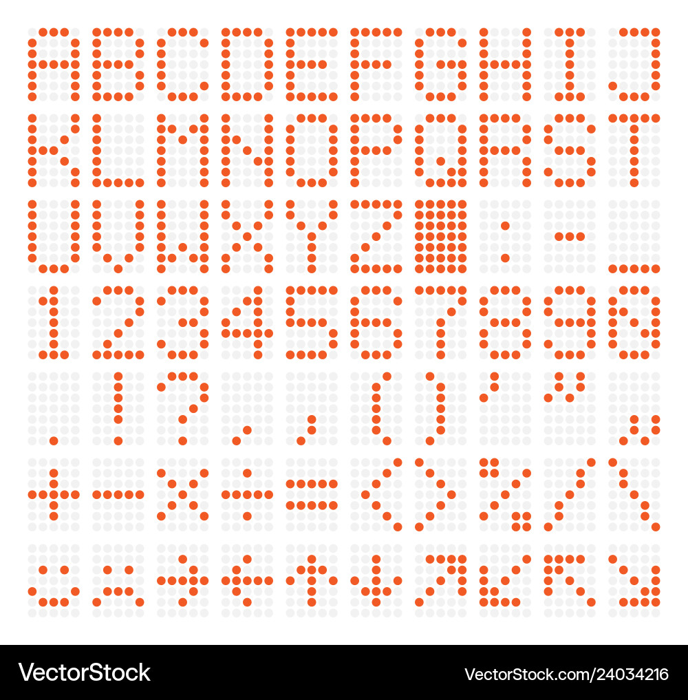 Led dot matrix panel letters numbers Royalty Free Vector