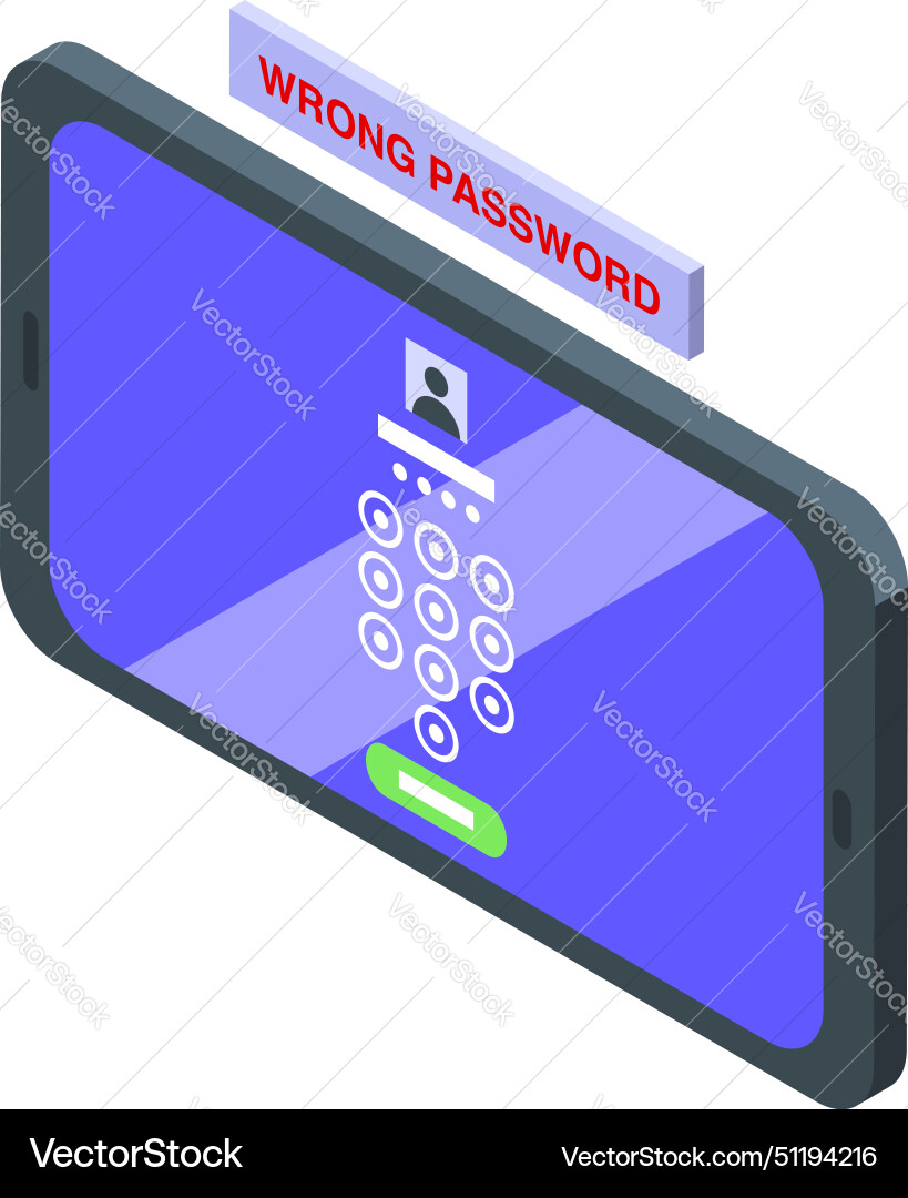 Phone wrong password icon isometric Royalty Free Vector Phone wrong password icon isometric Royalty Free Vector