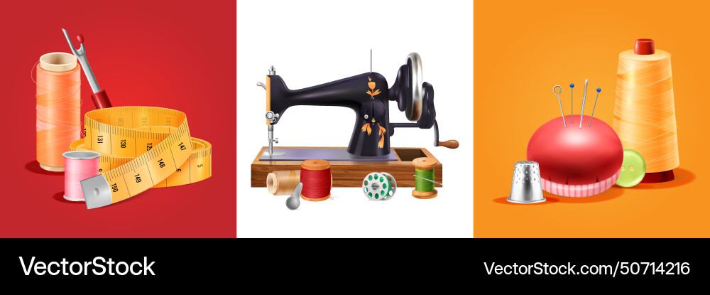 Sewing machine square set Royalty Free Vector Image